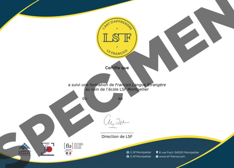 Certificate at the end of the French course - LSF | Learn French in ...